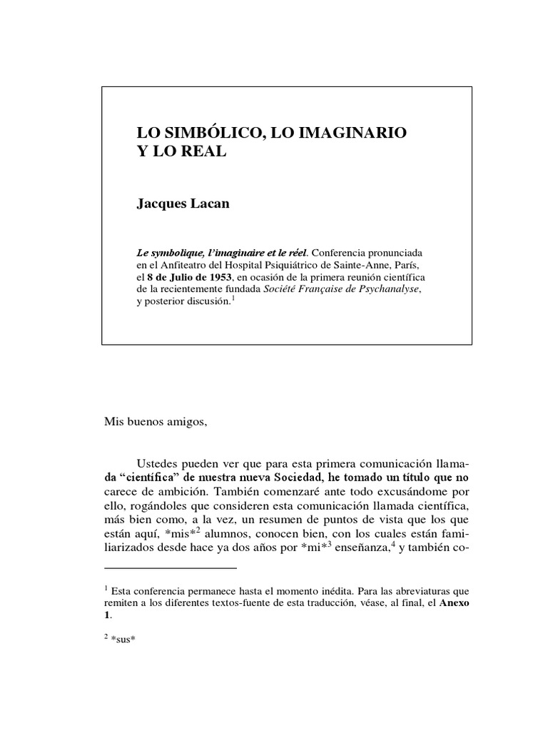 Lacan RSI | PDF | Jacques Lacan | Los símbolos