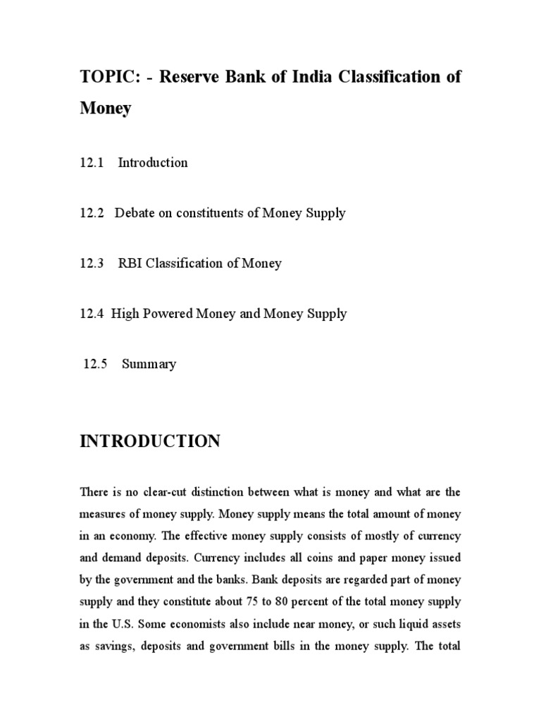 RBI Classification of Money | PDF | Money Supply | Money