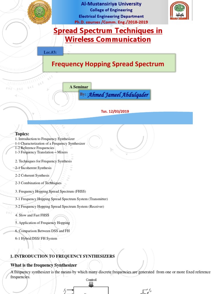 Lecture 2 Frequency Hopping | PDF | Modulation | Signal Processing