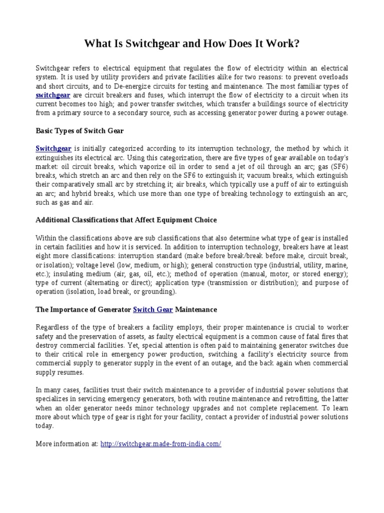 What Is Switchgear and How Does It Work? | PDF | Electrical Engineering ...