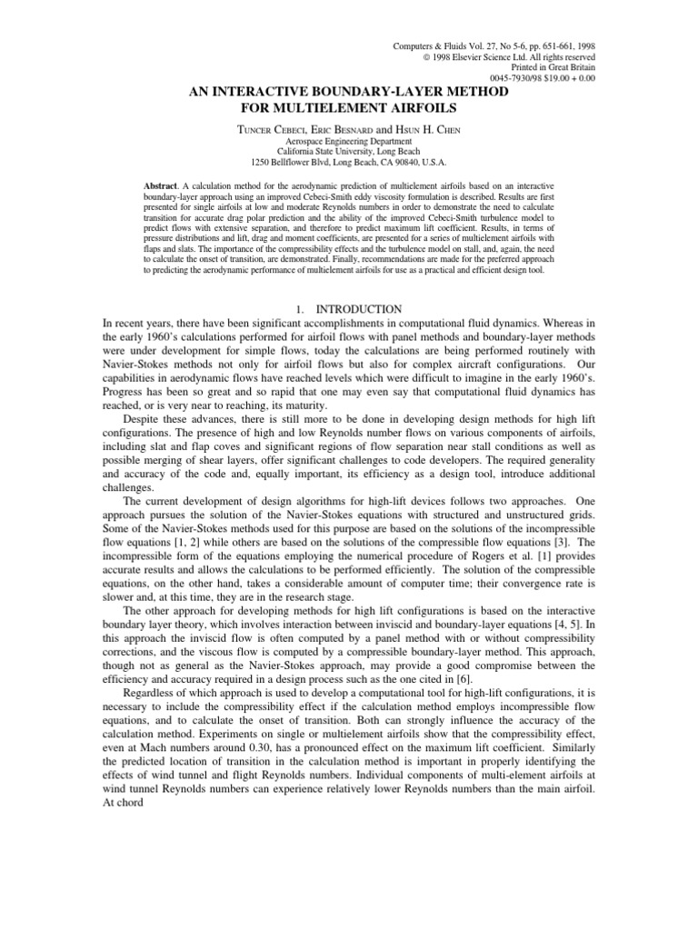 An Interactive Boundary-Layer Method For Multielement Airfoils | PDF | Lift (Force) | Boundary Layer