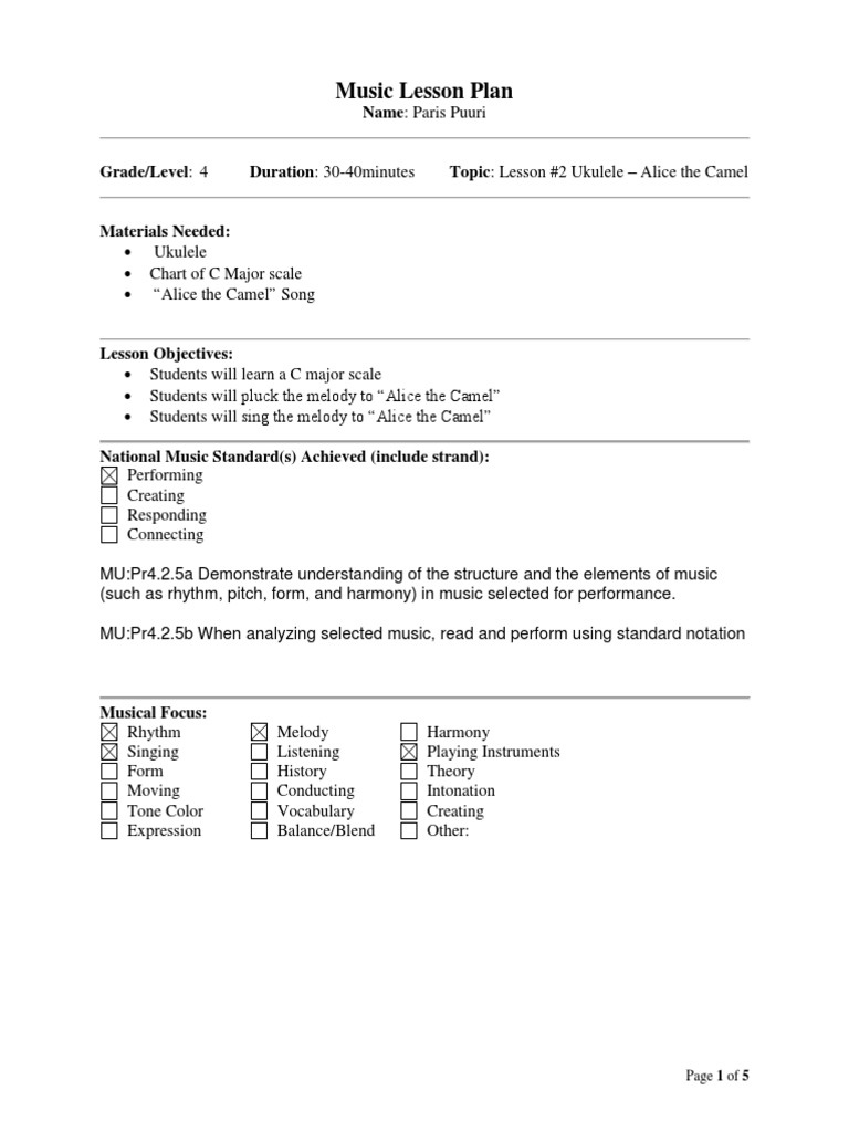 Ukulele Lesson Plan 2 | PDF | Sound | Performing Arts