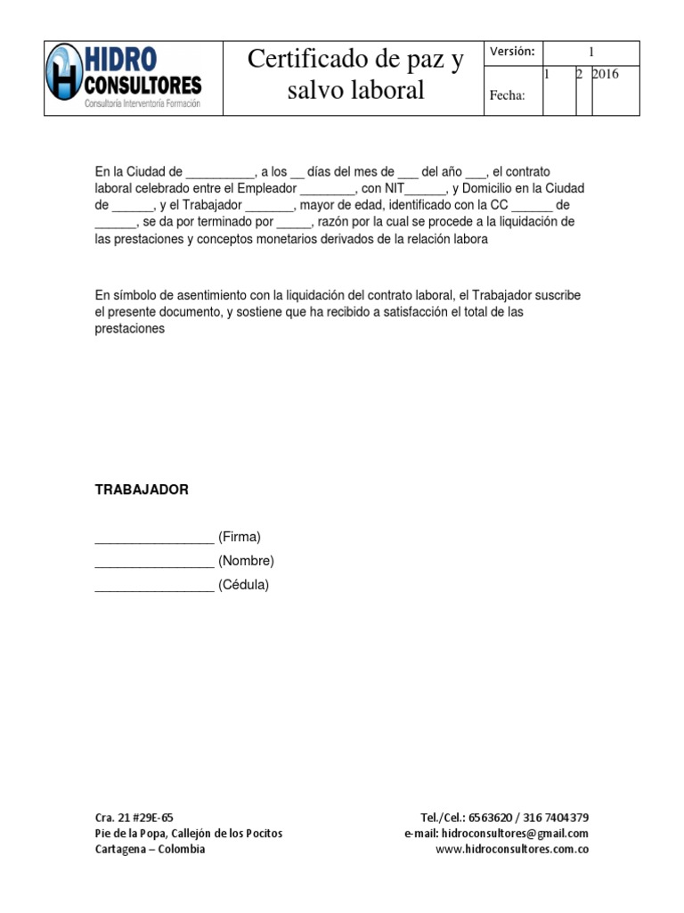 Paz y Salvo Laboral | PDF