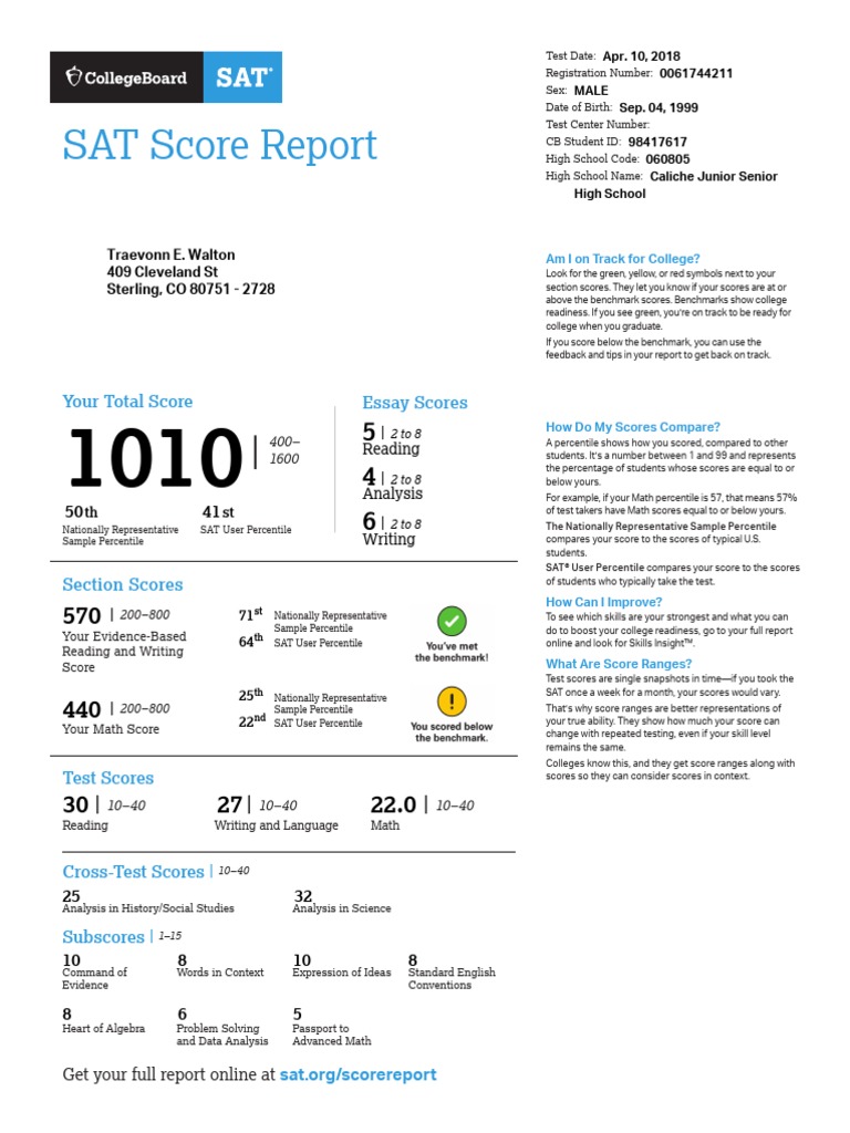 SAT Score Report: Your Total Score Essay Scores | PDF | Sat | Teaching ...