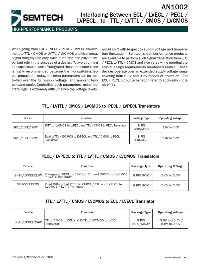 Interfacing Between ECL / LVECL / PECL / Lvpecl - To - TTL / LVTTL ...