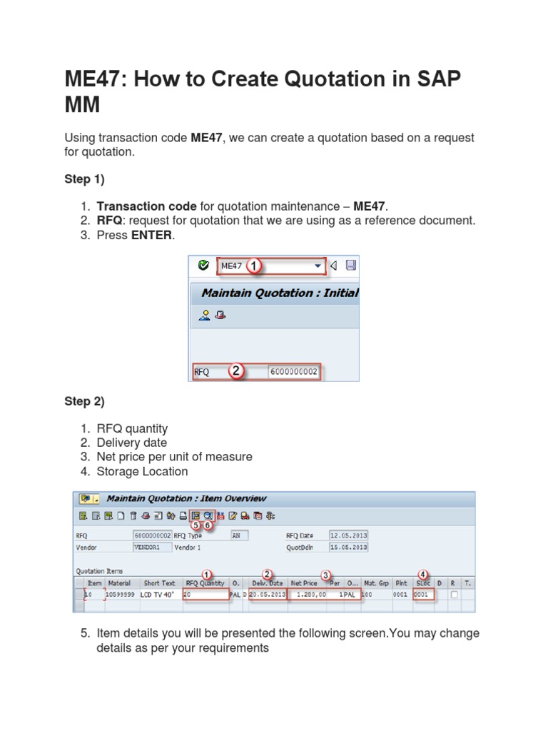 ME47: How To Create Quotation in SAP MM: Step 1) | PDF