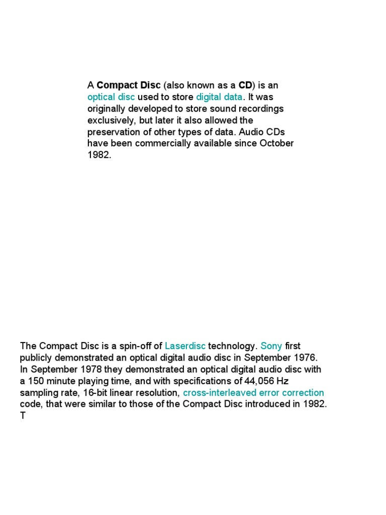 CDs Store Digital Data in Pits and Lands | PDF | Compact Disc ...