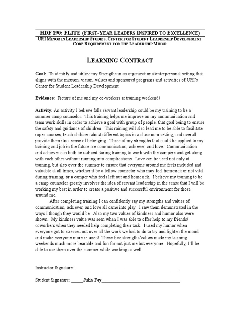 Learning Contract | PDF | Servant Leadership | Leadership