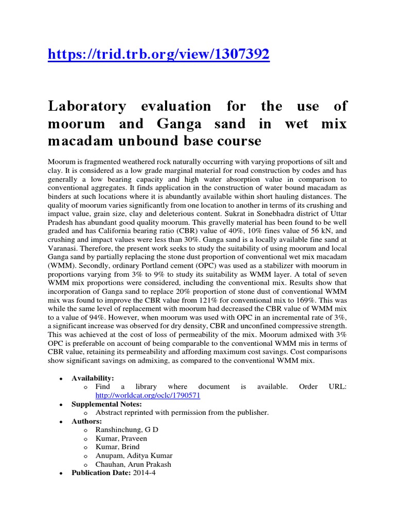 Evaluating Moorum and Ganga Sand in WMM | PDF | Sand | Clay
