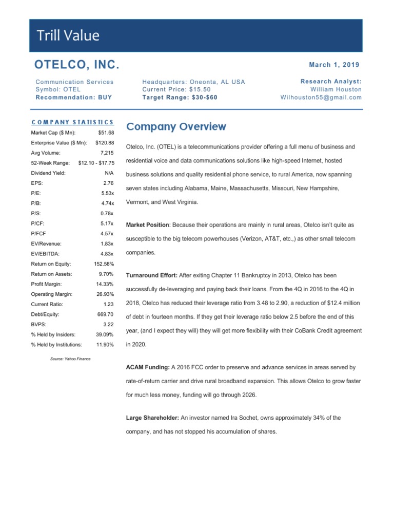 Otelco PDF | PDF | Recession | Stocks