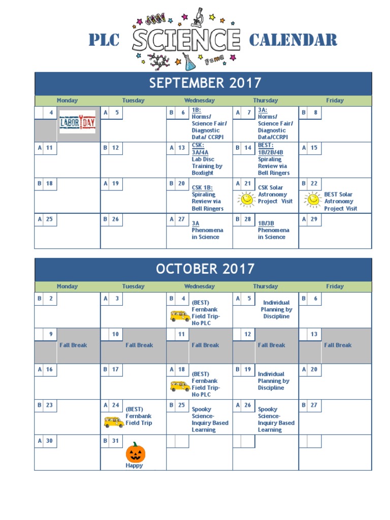 Science PLC Calendar | PDF | Science | Behavior Modification