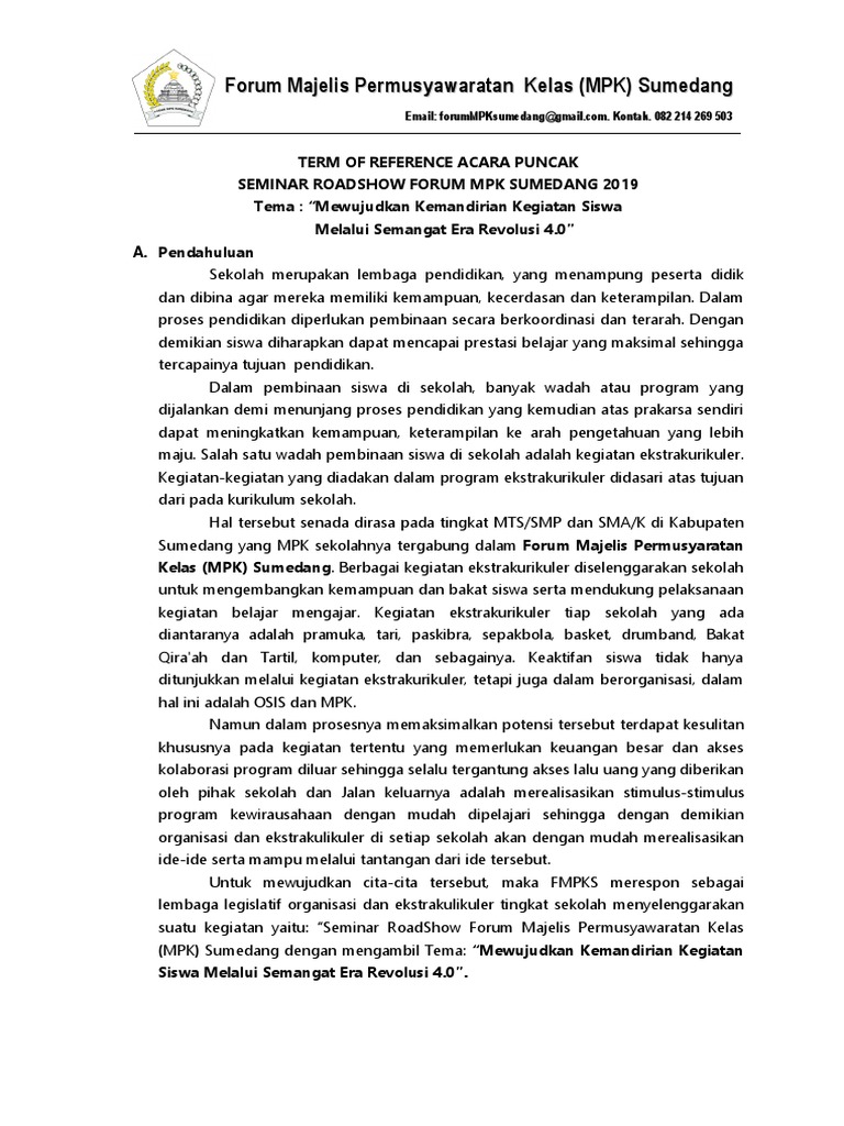 Contoh Term of Reference (TOR) Seminar | PDF