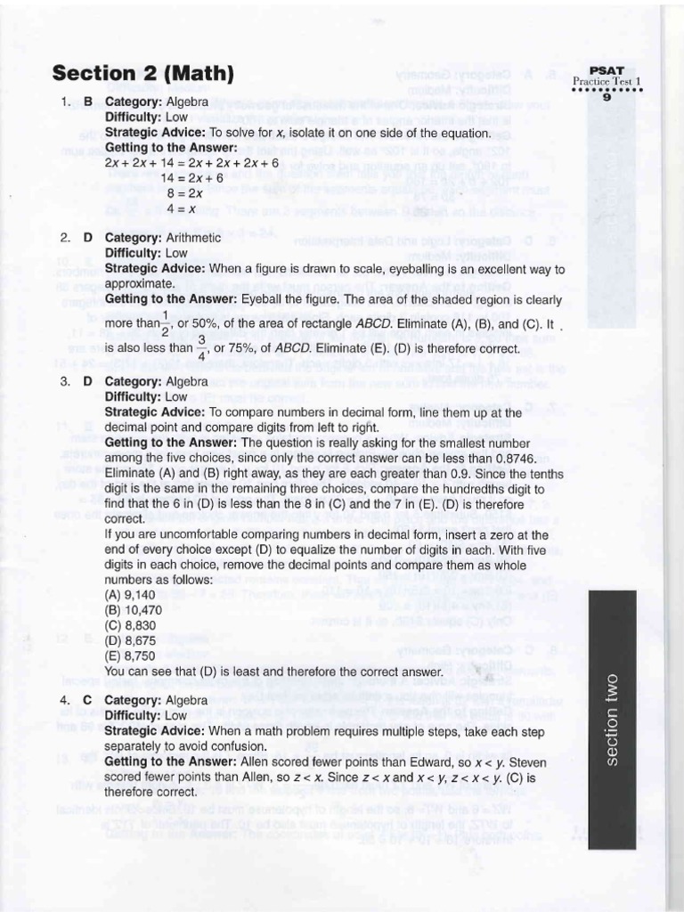 PSAT #1 Math A&E | PDF | Rectangle | Area