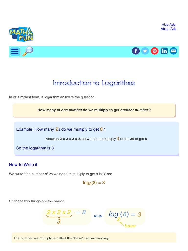 Introduction To Logarithms | PDF | Logarithm | Multiplication