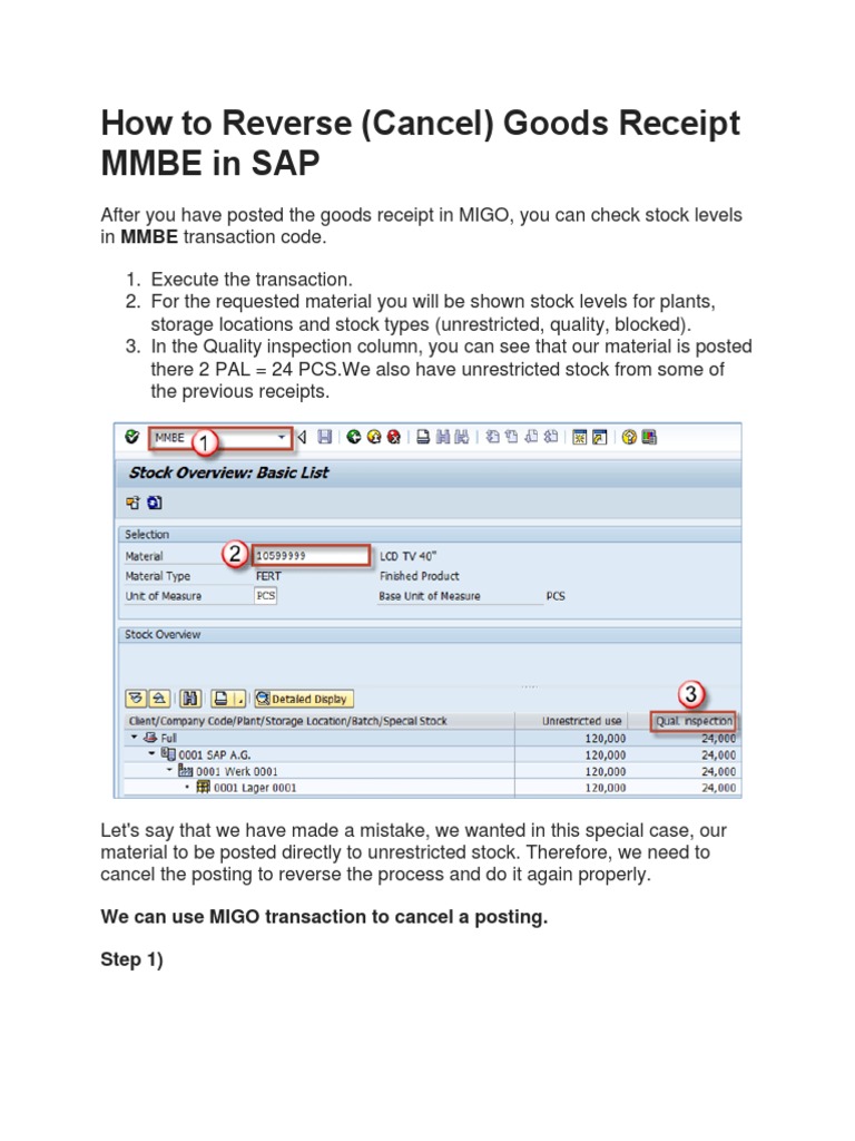How To Reverse (Cancel) Goods Receipt Mmbe in Sap: We Can Use MIGO ...