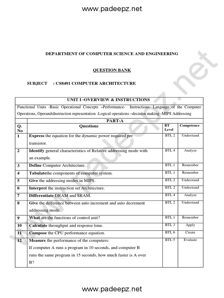 cs8491 QB PDF | Download Free PDF | Cpu Cache | Central Processing Unit