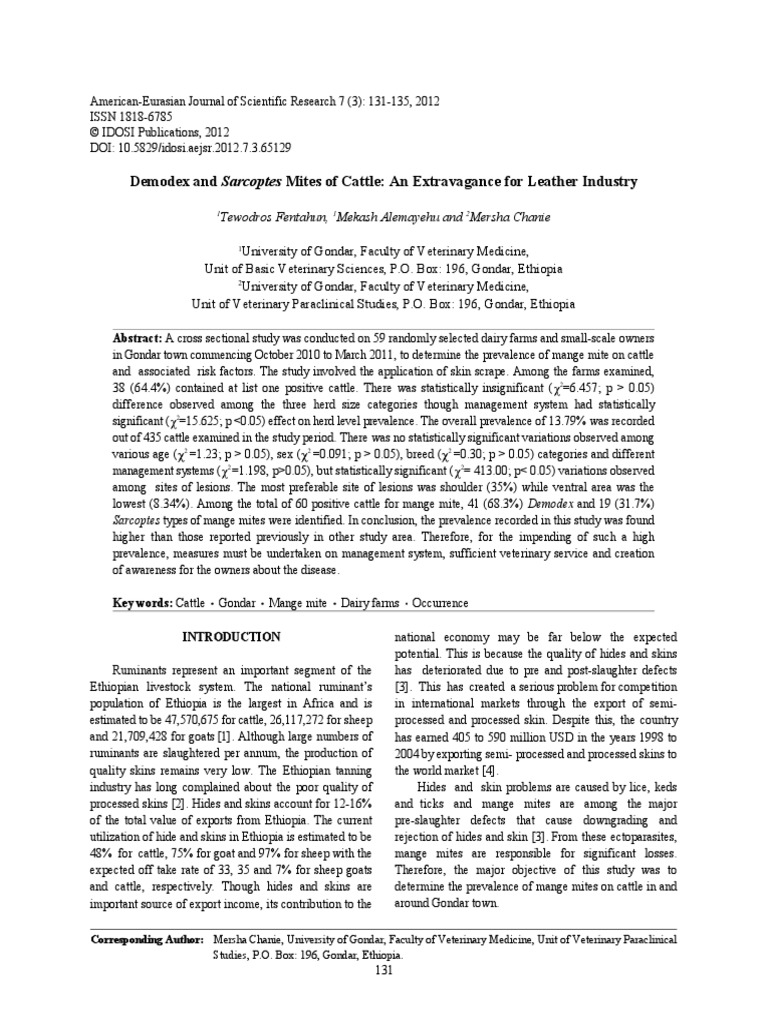 Demodex and Sarcoptes Mites of Cattle 2012 | PDF | Animals And Humans ...