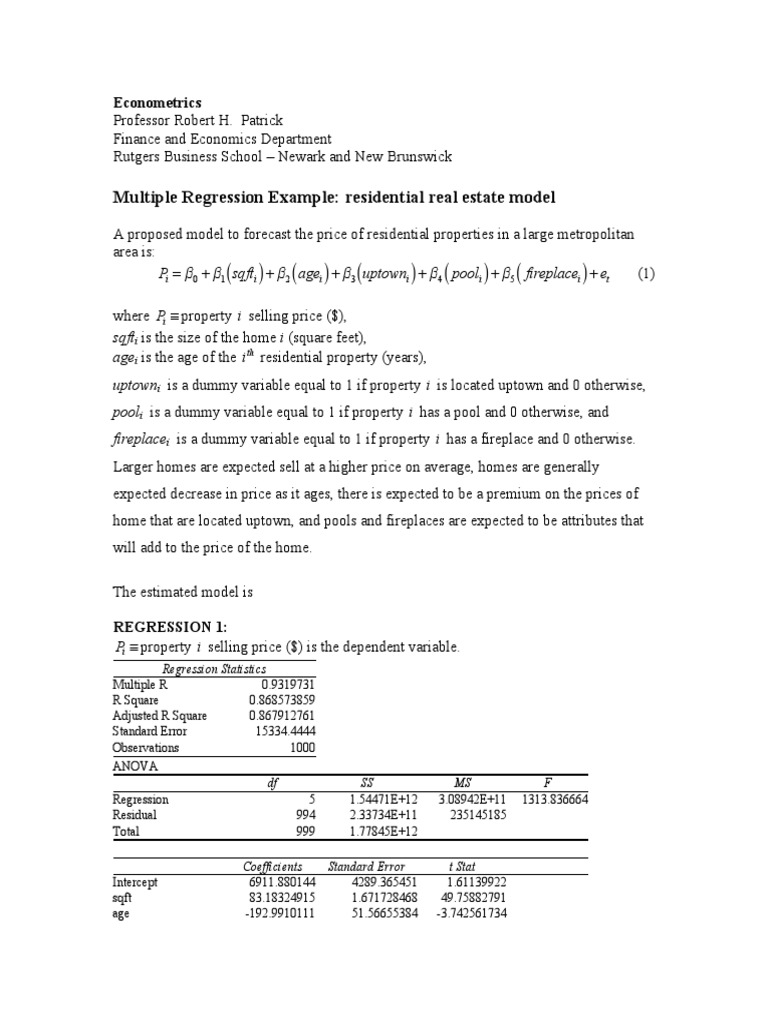 Multiple Regression Real Estate Example PDF | PDF | Errors And ...