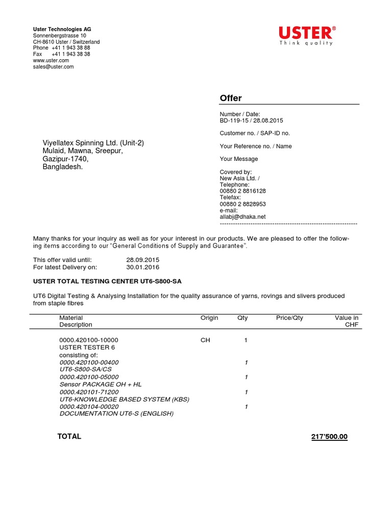 Uster Offer | PDF | Ubs | Letter Of Credit