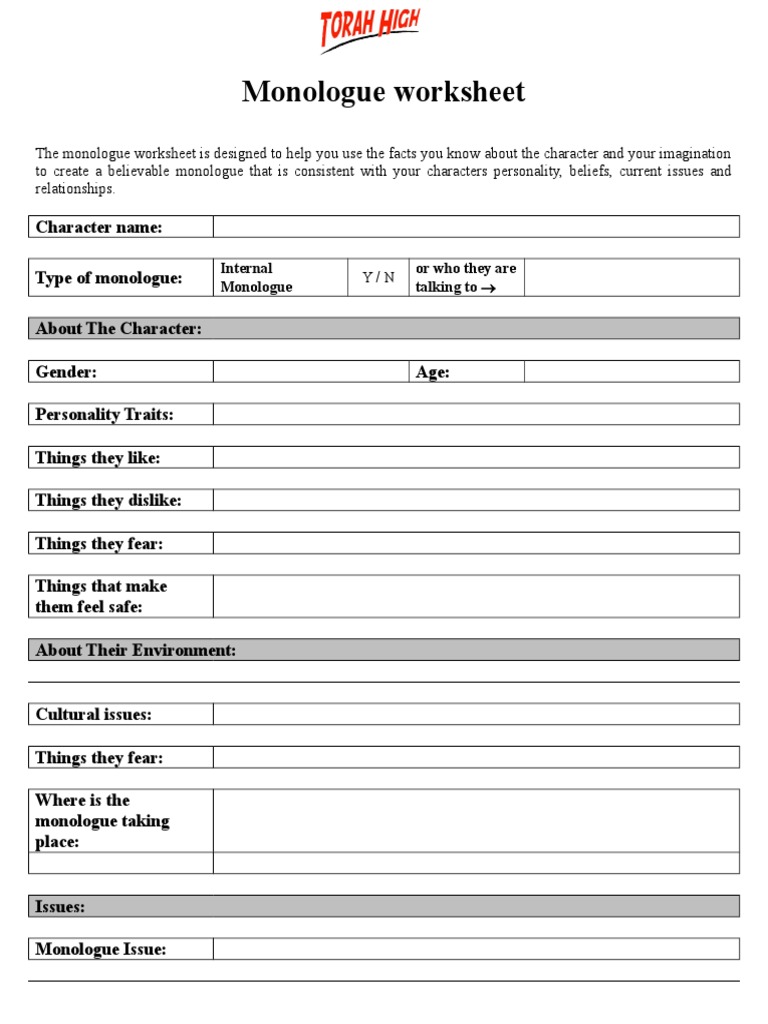 Monologue Worksheet | PDF | Emotions | Mind