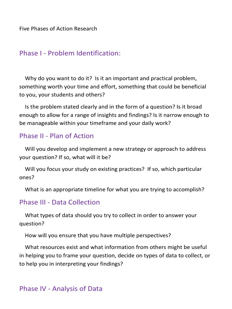 Five Phases of Action Research Process | PDF