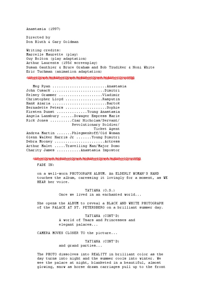Anastasia 1997 Movie Script Overview | PDF