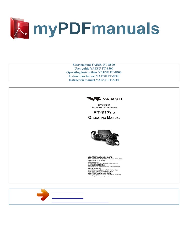 User Manual YAESU FT 8500 E | PDF | Coaxial Cable | Electrical Connector
