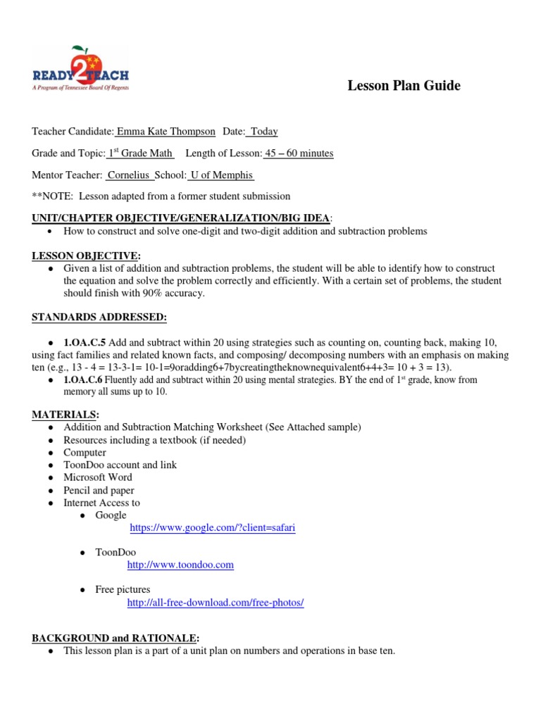 Lesson Plan Guide: Unit/Chapter Objective/Generalization/Big Idea | PDF ...