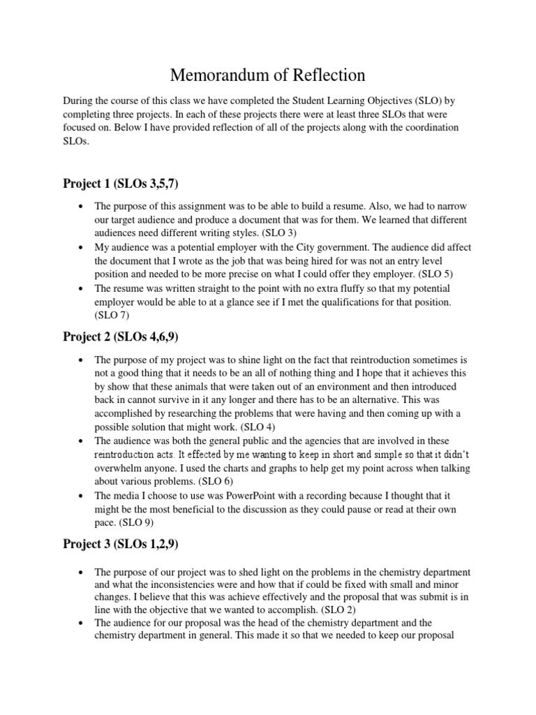Memorandum of Reflection | PDF | Cognitive Science | Psychological Concepts