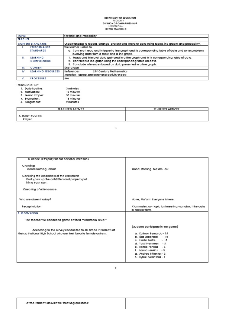 Statistics and Probability Lesson Plan | PDF | Lesson Plan | Cartesian ...