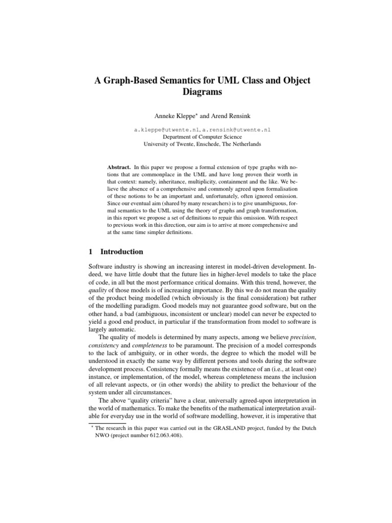 A Graph Based Semantics For Uml Class And Object Diagrams Pdf