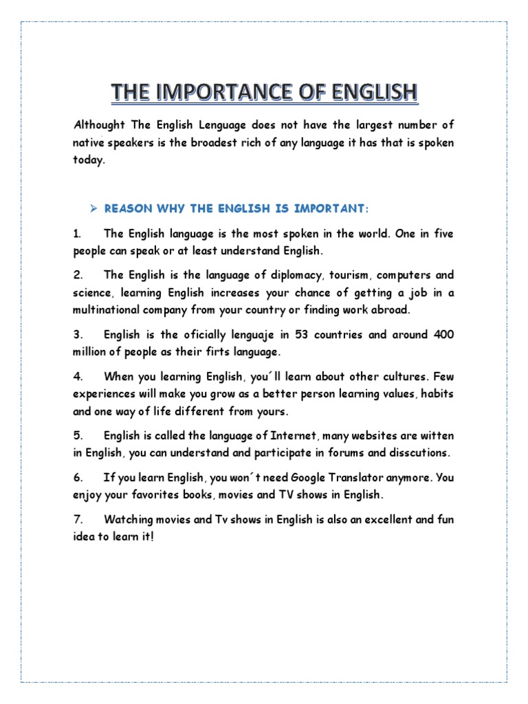 Importance of Learning English | PDF