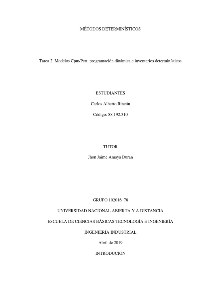 Metodos Deterministicos Unad | PDF | Ingeniería | Teoría de sistemas