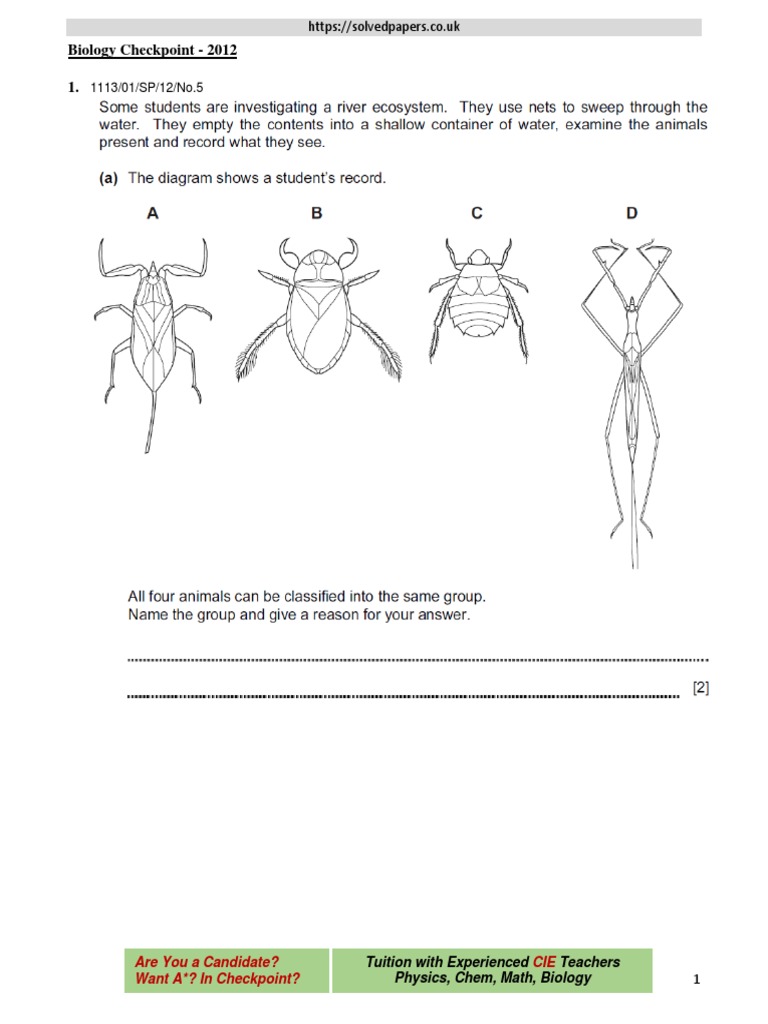 2012 Biology Checkpoint | PDF