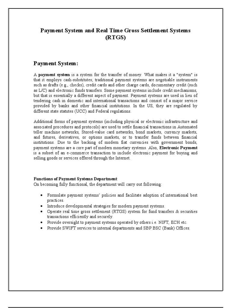 Payment System and Real Time Gross Settlement Systems | PDF | Payment ...