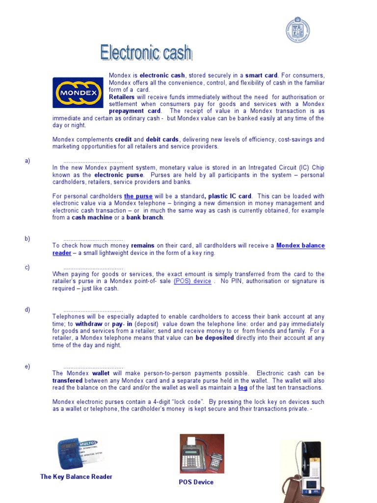 Overview of Mondex Electronic Cash System | PDF | Credit Card | Debit Card
