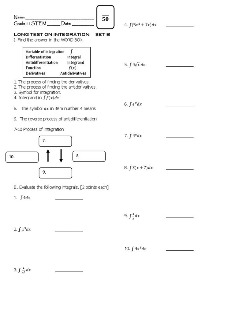 Long Test Integration Set A | PDF | Integral | Calculus
