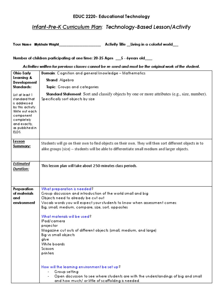 Ed Tech ECDE Activity Plan | Download Free PDF | Lesson Plan ...