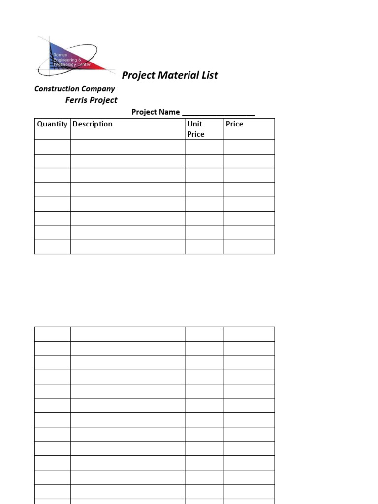 Ferris Cap Proj Materials Listscopelogcontract Docs 2019 | PDF ...