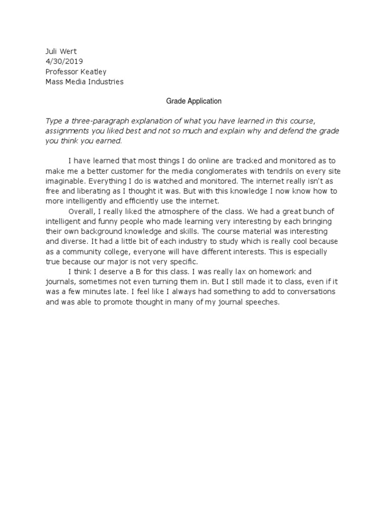 Grade Application Reflection | PDF