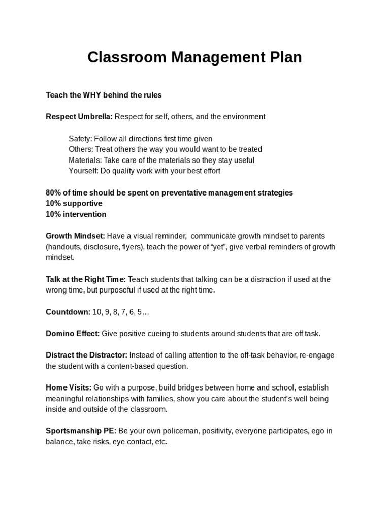 Classroom Management Plan | PDF | Classroom Management | Action ...