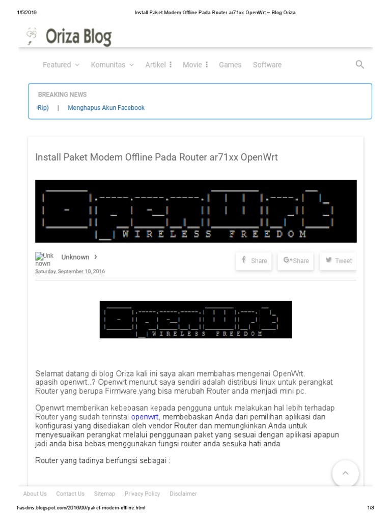 Install Paket Modem Offline Pada Router Ar71xx OpenWrt - Blog Oriza | PDF