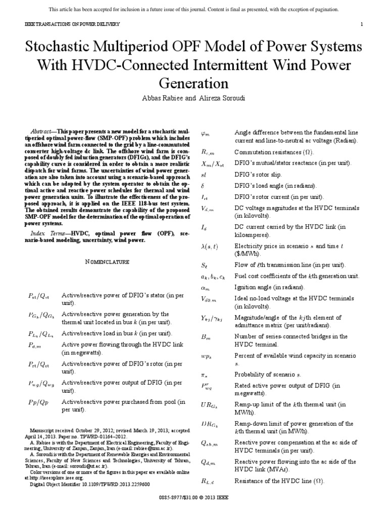 Stochastic Multiperiod OPF Model of Power Systems With HVDC-Connected ...