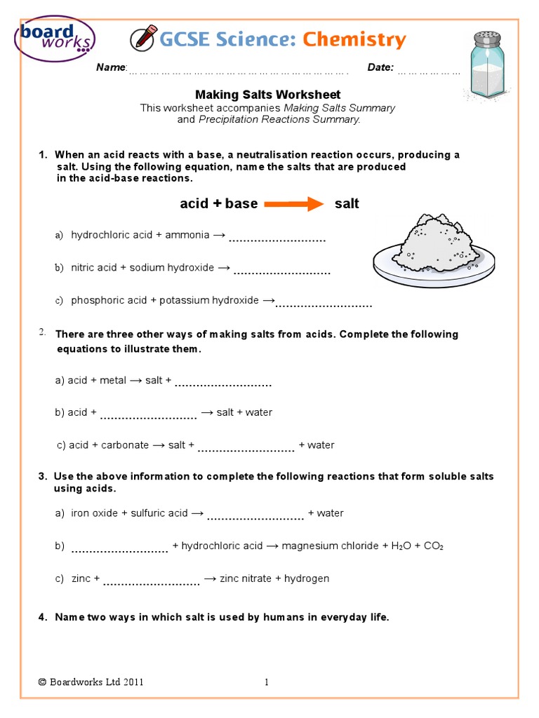 Making Salts Worksheet-1452167307 | PDF | Salt (Chemistry) | Hydroxide