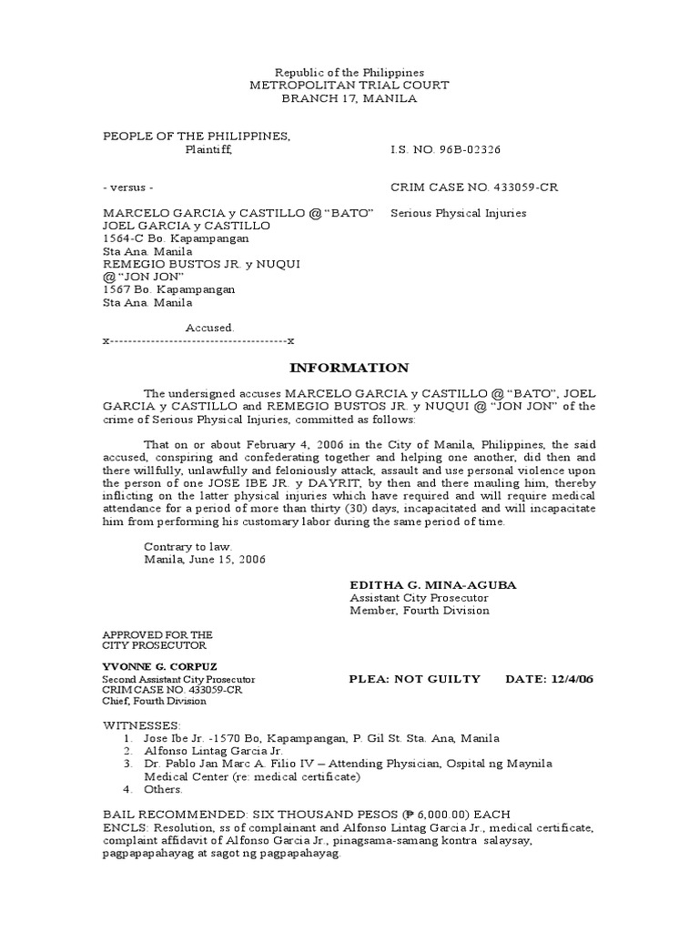 INFORMATION Serious Physical Injury | PDF