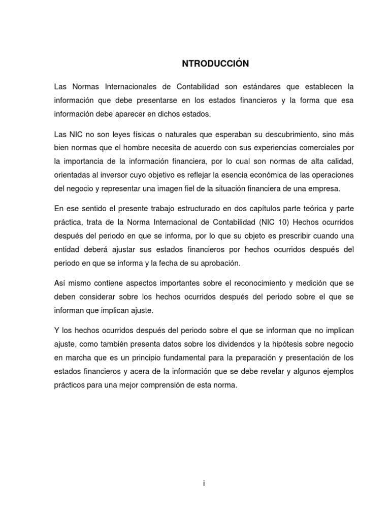 Trabajo Nic 10 | PDF | normas internacionales de INFORMACION FINANCIERA ...