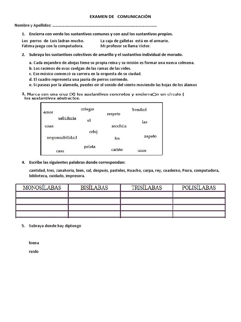 Ejercicio de Identificación de Sustantivos | PDF