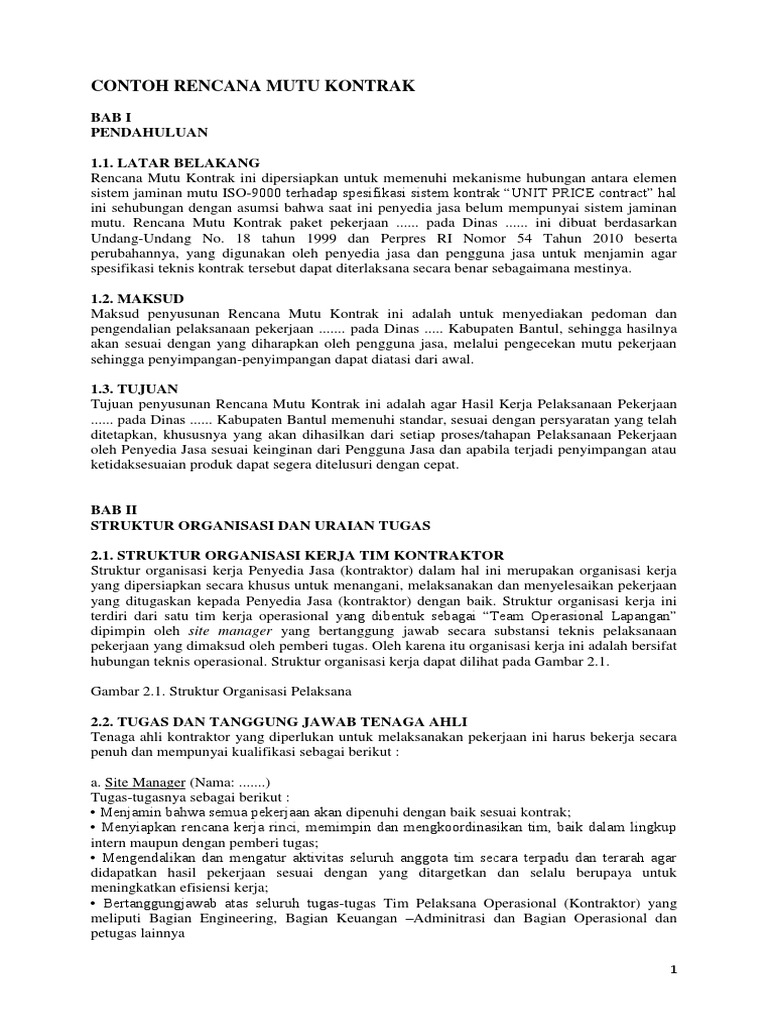 Contoh Rencana Mutu Kontrak 01.docx-1 | PDF