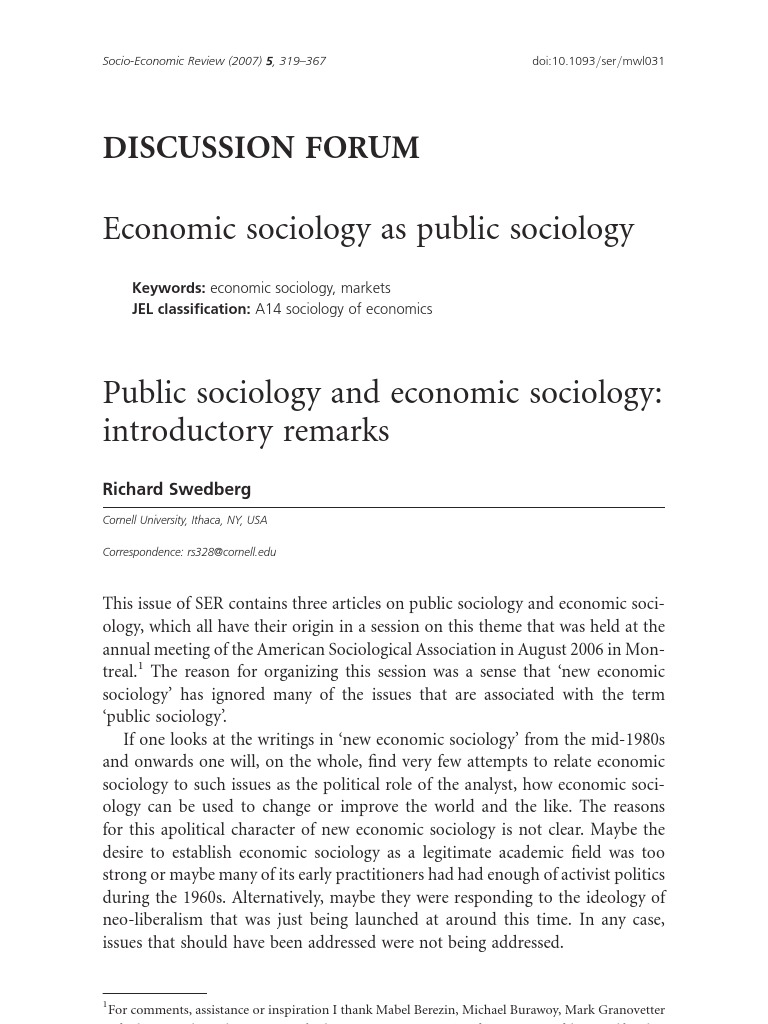Discussion Forum Economic Sociology As Public Sociology | PDF ...