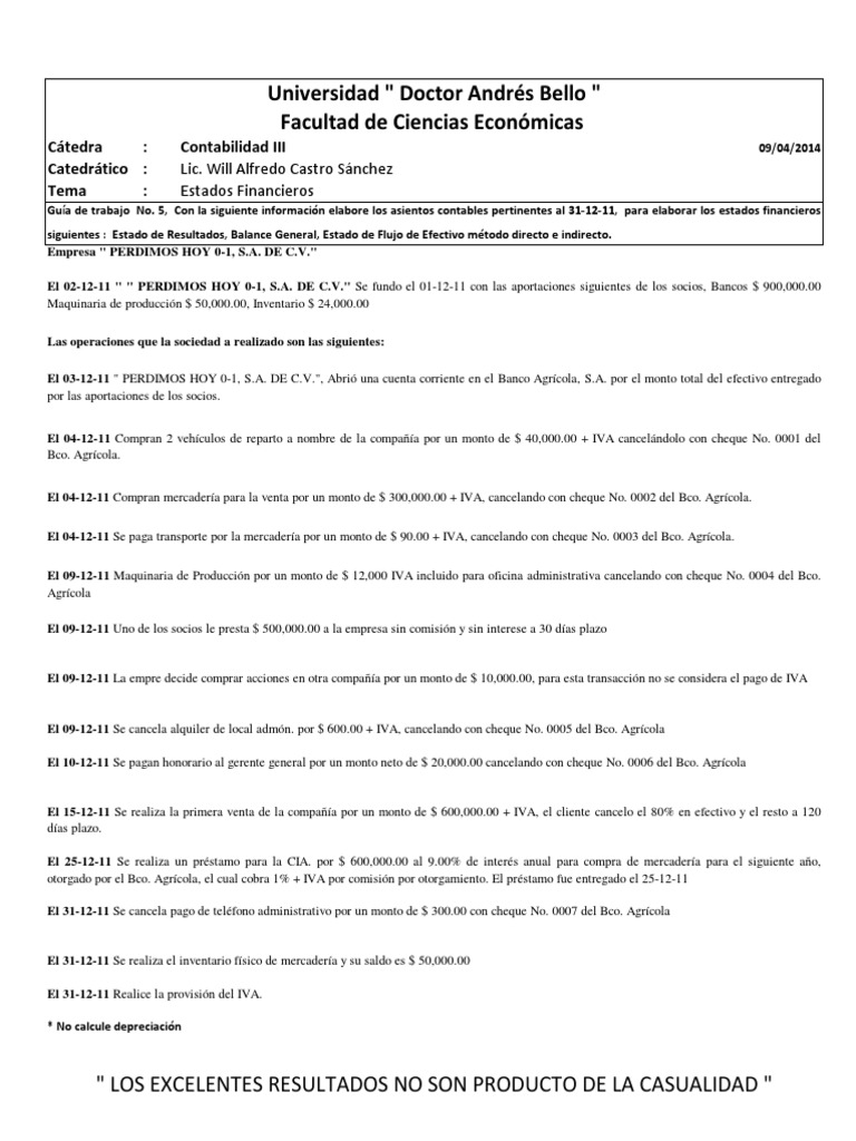 Ejercicios Completos No. 5 Contabilidad | PDF | Cheque | Contabilidad
